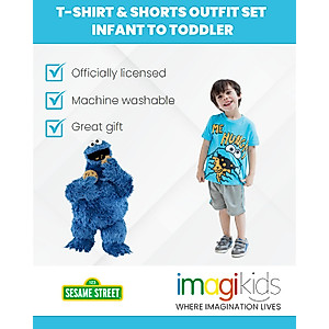 Sesame Street Cookie Monster Infant Baby Boys Graphic T-Shirt and Shorts Outfit Set Blue/Gray 24 Months