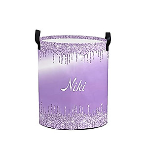 Monogram Violet Purple Dripping Laundry Basket Personalized with Name Laundry Hamper with Handle Organizer Storage Bin Bedroom Decor for Boys Girls Adults