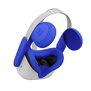AMVR VR Silicone Face Cover & Ear Muffs for Oculus Quest 2 Headset, Sweatproof Waterproof Anti-Dirty Replacement Facial Cushion and Enhance Headset Sound Headphone Extension Cover (Blue, 1 Set)