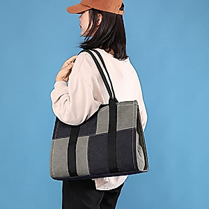 ZHIERNA Canvas Work Tote Bags for Women, Lightweight Shoulder Purse Top Handle Handbag With Zipper for School Travel Beach(Grey)