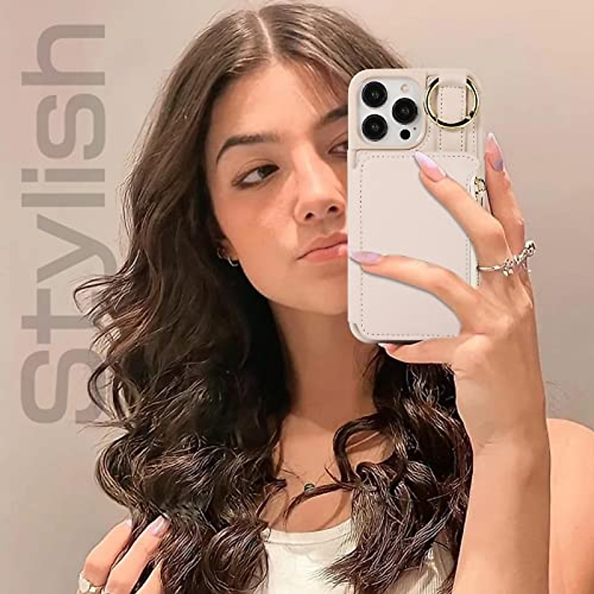 Nunwiza for iPhone 13 Pro Max Case Wallet with Card Holder Shoulder Hand Straps, Crossbody Leather Zipper Handbag Purse Flip Case Compatible with iPhone 13 Pro Max 6.7 Inch Beige