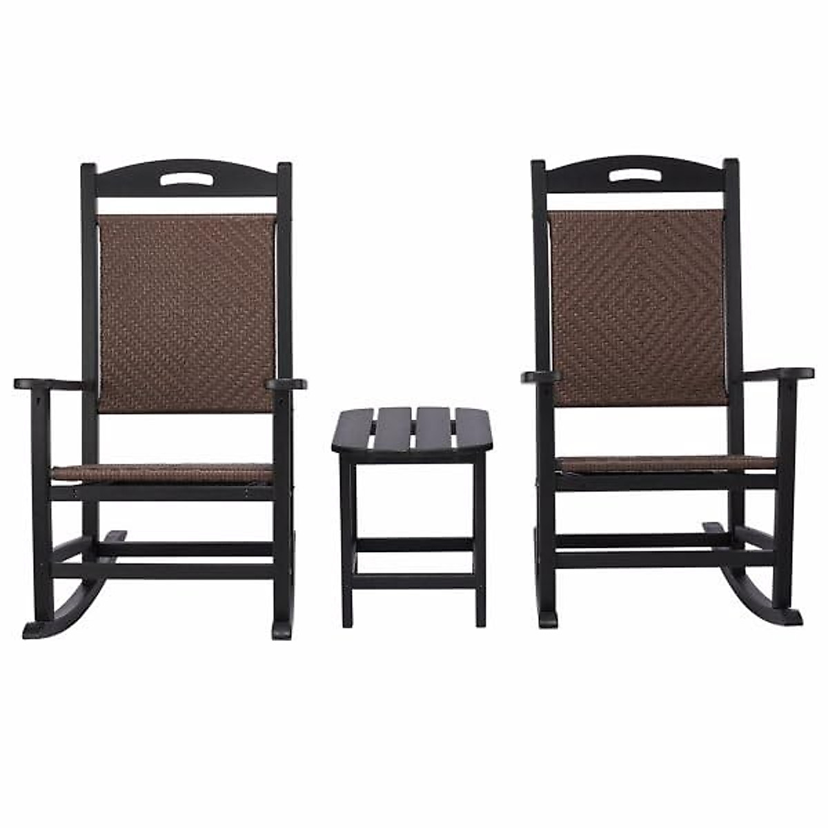 INXXCOROO 44" L x 22" W x 41" H Lumber 300lb Capacity All-Weather Rattan Style High-Back Rocking Chair for Patio Garden Yard