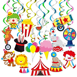 Carnival Circus Hanging Swirls Decor 30 Pack Red White Foil Ceiling Hanging Swirls Garland Banner Decorations for Kids Circus Theme Birthday Party Supplies Baby Shower Celebrating Events Room Wall Decor