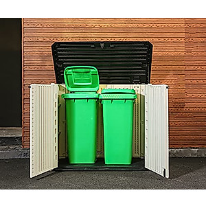 HOMSPARK Storage Shed Horizontal Outdoor Storage Box Weather Resistance, Multi-Purpose Shed Lockable with Floor - Durable Storage for Yard Toys, Garden Tools, Patio Accessories, Cream White