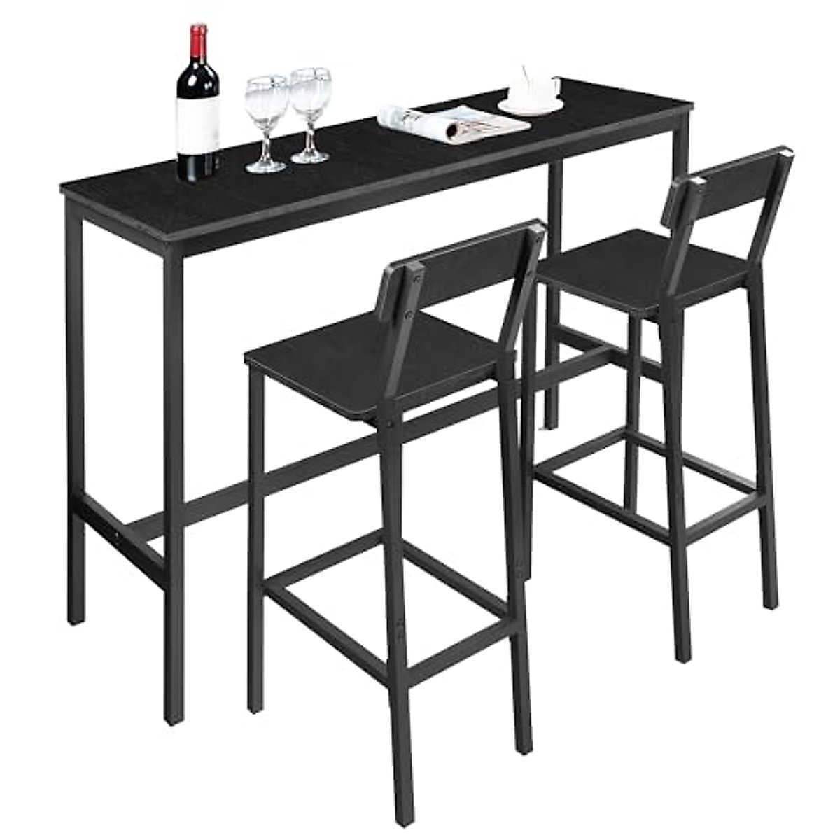 MAHANCRIS Bar Chairs, Set of 2 Bar Stools with Backrest, 25.6" Tall Counter Bar Stools, Kitchen Bar Stools with Footrest, for Dining Room, Bar, Easy Assembly, Black BAHB03101