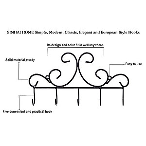 Wall Mounted Metal Hooks/Hangers - Door Hangers/Hooks - Decorative Organizer Rack with 6 Hooks for Keys Clothes Coats Hats Belts Towels Scarves Pots Cups Bags Kitchen Bathroom Garden (Black) (LSYY001)