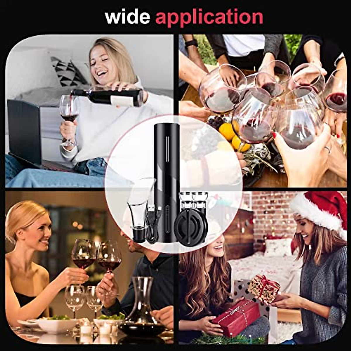 Electric Wine Opener Set ,Wine Bottle Opener Gifts for Home Kitchen,Wine Gifts for Wine Lovers, 5 in 1 Automatic Wine Bottle Opener with Foil Cutter Vacuum Stoppers Pourer