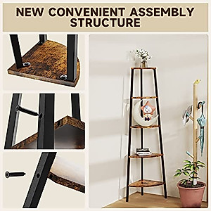 LAZEYARD 5 Tier Corner Shelf Stand, Corner Bookshelf, Corner Ladder Shelf for Bedroom, Living Room, Balcony, Office, Kitchen 62.6inches (Rustic Brown)