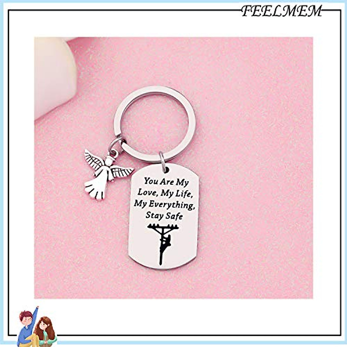 FEELMEM Lineman Prayer Keychain Stay Safe Gift from Lineman Wife Girlfriend Lineworker Electric Cable Lineman Be Safe Gifts