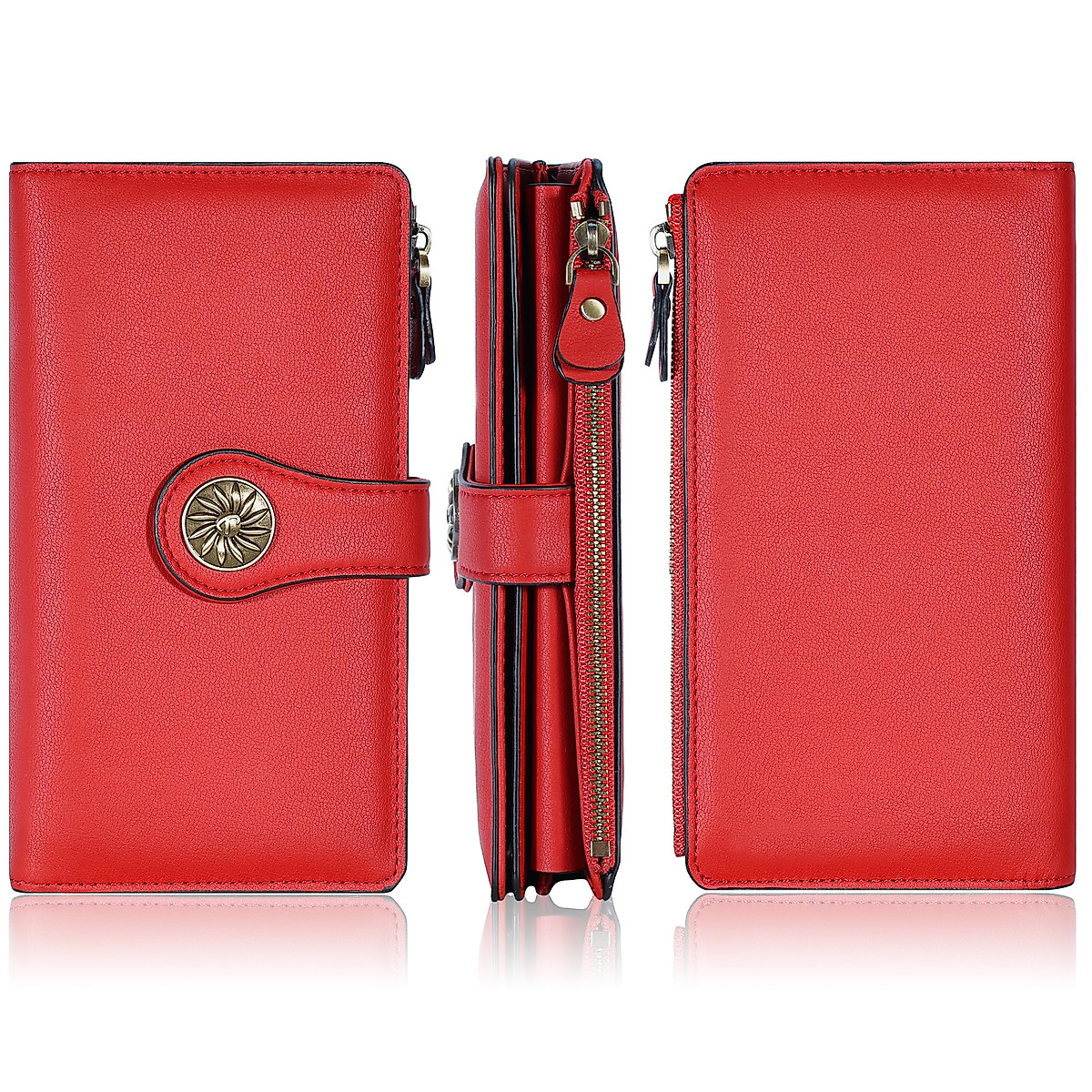 Travelambo Wallets Women RFID Large Capacity Luxury Waxed Leather Clutch Wallet Multi Card Organizer