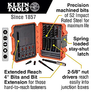 Klein Tools 32799 Impact Driver Bit Set, 26 Piece Nut Driver Bit Set with Case