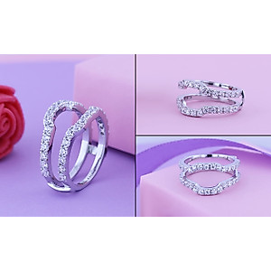 Dazzlingrock Collection 1.00 Carat (Ctw) Round Lab Grown White Diamond Women Wedding Band Guard Ring 1 CT in 925 Sterling Silver, Size 6.5