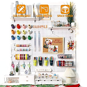 HUHOLE White Pegboard, Metal Pegboard Panels, 32-inch X 32-inch Metal Peg Board for Garage, Gaming, Craftroom, etc, 4PC