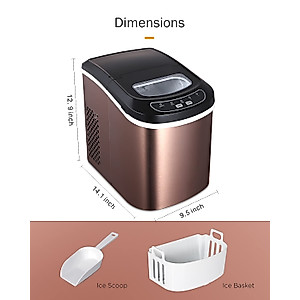 SOUKOO Ice Makers Countertop 26lbs/24h Portable Ice Maker (Bronze Stainless Steel)………