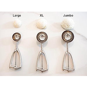 Jenaluca Jumbo Ice Cream Scoop - Cupcake Scoop and Muffin Scoop - Jumbo sized 18/8 Stainless Steel - #8 - ½ cup ice cream batter and portion scooper