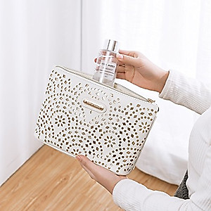 Makeup Bag, Wuhua Gold Pattern Cosmetic Bag with Zipper, Toiletry/Travel Bag for Brushes Jewelry Accessories Collection, Single Layer Storage Bag for Women