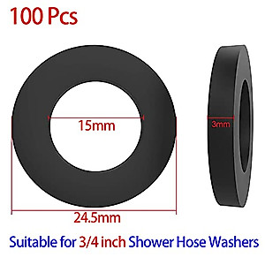 Still Awake 100 Pack 3/4 inch Shower Hose Washers,Garden Hose Washers Rubber Washers Seals for 3/4 Inch Shower Head and Hose O Ring (Black 3/4 inch)