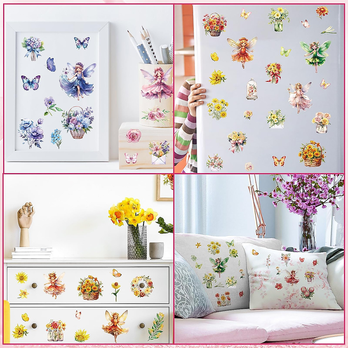 gisgfim 12 Sheets Rub on Transfers for Crafts and Furniture Fairy Rub on Transfers Stickers Fairy Flower Rub on Decals Decor for Spring Home Office Paper Wood DIY Craft, 5.9 x 5.9 Inch