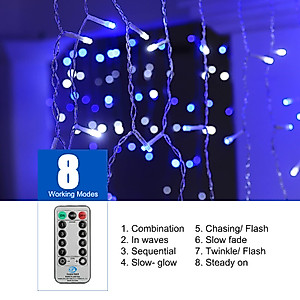 Brightown Christmas Icicle Lights Outdoor, 33 Feet 72 Drops with 384 LED, 8 Modes Waterproof Connectable Twinkle Fairy String Light for Christmas Thanksgiving Hanging Icicles (Blue & White)