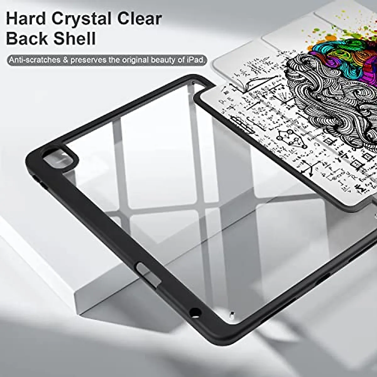 Batianda Case for iPad Air 11 inch 2024 M2/ iPad Air 5th/4th 2020 10.9 inch [Built-in Pencil Holder] Shockproof Cover with Clear Transparent Back Shell TPU Bumper Auto Sleep/Wake, Brain