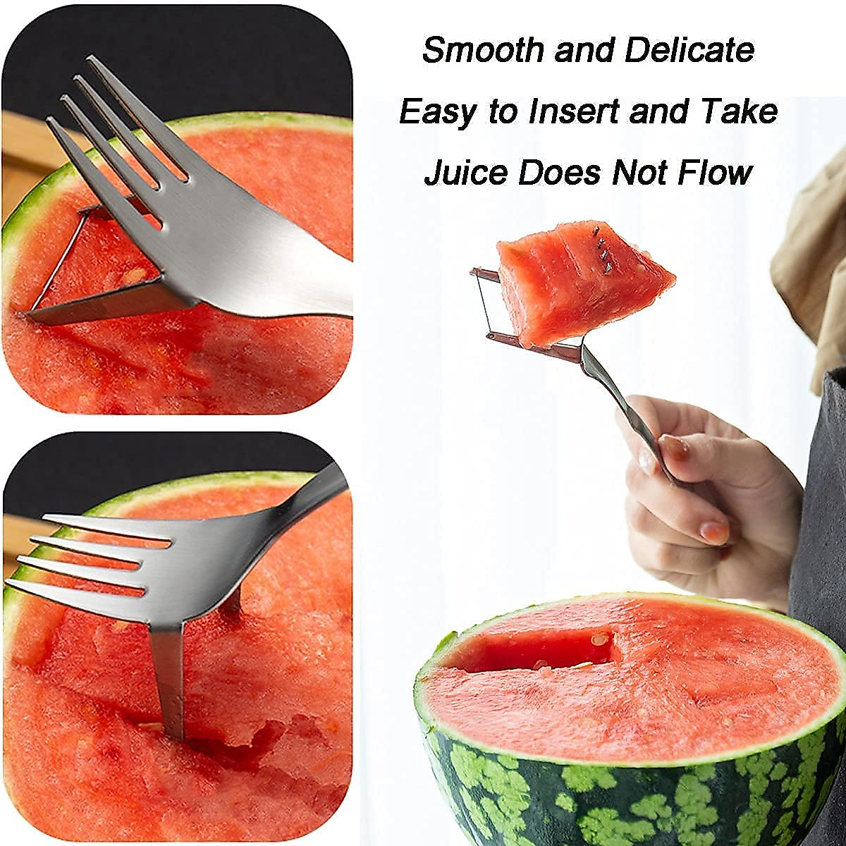 Watermelon Fork Slicer Cutter, 2-in-1 Summer Watermelon Cutting Artifact, Stainless Steel Fruit Forks Slicer Knife for Family Parties Camping