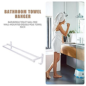 Cabilock 1 Set Hook White Holder Holders Clothes Nail Rod Mounted Cm Wrap Double Towel Rack Racks Free: Bar Punching Hanger Wall Steel Stainless Paper Robe Organizer Hangers Nail-Free