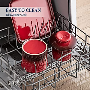 Porcelain French Butter Crock, LOVECASA Butter Dish for Counter with Water Line, Butter Keeper with Lid, Ceramic Butter Container, No More Hard Butter, Perfect Spreadable Consistency(Red)