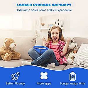 Tablet for Kids, Kids Tablet, 7 Inch Kids Tablets 32GB ROM 3GB RAM Android11 Tablet for Kids 3-14 with 2.4G Wifi, Gms, Eye Protection, Educational, Parental Control, Tablet with Silicone Case blue