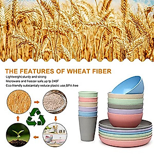 Wheat Straw Dinnerware Set, 18 Pcs Unbreakable Reusable Plates, Cups and Bowls Set for 6, Lightweight Dinner Plates and Bowls, Top-rack Dishwasher Safe