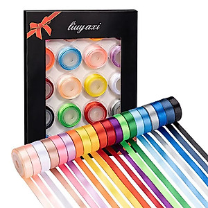 20 Colors 100 Yard Double Faced Polyester Satin Ribbon, 3/8" Wide 5 Yard/Roll, Silk Ribbon Perfect for Christmas Gift Wrapping, Crafts, Hair Bows, Wedding Party Decoration and & Other Projects