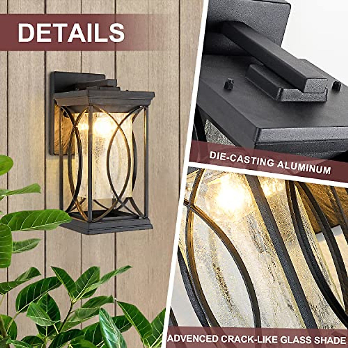 Dusk to Dawn Modern Outdoor Wall Light Exterior Light Fixtures Black Aluminum with Crack-Like Glass Create Gorgeous Lighting Effects UL and IP65 Waterproof Wall Sconce Outdoor for Front Porch Lighting