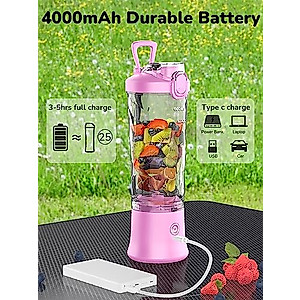 Portable Blender 20oz Large Capacity, 6 Blades Mini Blender for Shakes and Smoothies, BPA Free Personal Blender with Rechargeable USB, Fresh Juice Blender for On the Go, Purple