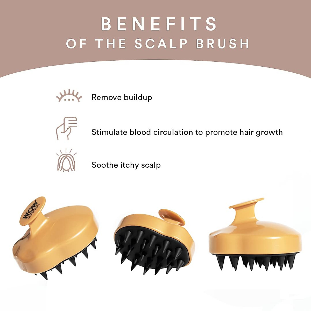 WOW Skin Science Scalp Massager Shampoo Brush for Effective Hair Care and Growth, Soft Silicone Bristles Scrubber, Massage Head in Shower for Stress to Relax, All Hair Types, Straight, Wavy, Curly,
