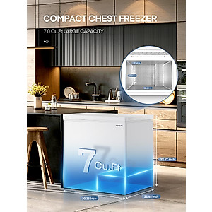FOHERE 7.0 Cu.Ft Chest Freezer, Compact Deep Freezer with Three Removable Basket, Free Standing Top Open Door, Adjustable Temperature, For Kitchen Garage Office Bar, White