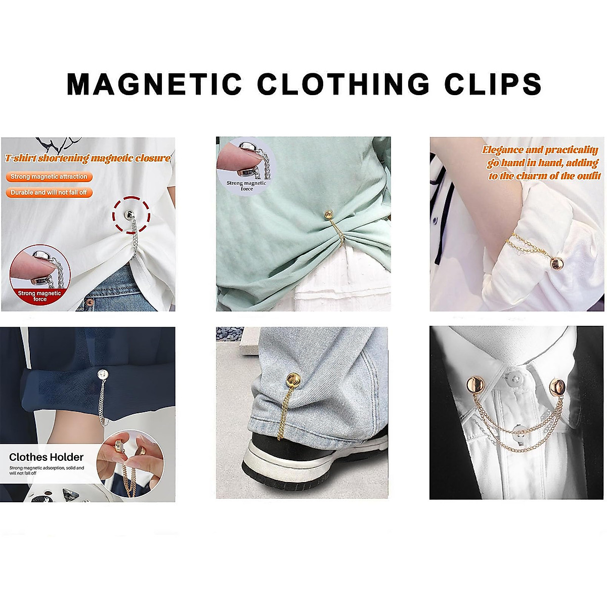 Multi-Function Magnetic Clothing Clips, 4 Pack Strongest Magnetic Strength Buttons Clips, Magnetic Shirt Accessories, Hijab Magnets with Chain, Shawl Clips for Women Magnetic Clothing Accessories