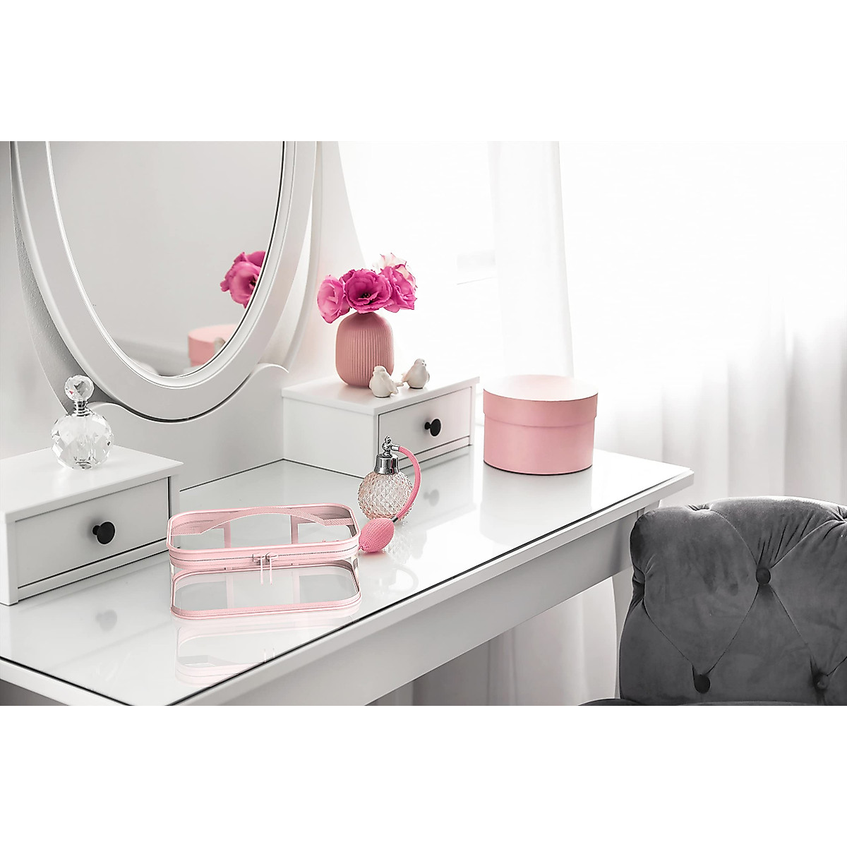 WANBAO 2 Pcs Transparent Makeup Bag Zipper Waterproof Portable Travel Storage Pouch, Pink Green