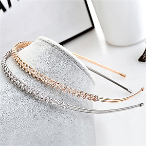 Ruihfas Silver/Rose Gold Tone Double Rows Crystal Rhinestones Fashion Headbands Wedding Party Hair Hoop Band Hairband Headwear for Women (Silver)