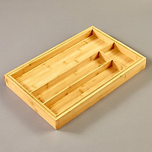 The Lakeside Collection Expandable Bamboo Cutlery Drawer Organizer with 4 or 6 Slots when Open