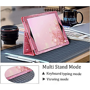 CLARKCAS iPad Air 2 Glitter Case 2014 Release Girls Women Bling Sparkle Leather Bifold Smart Tablet Case Protective Cover with Pencil Holder for Air/Pro 9.7/iPad 2018/2017 9.7 Inch Case,Pink
