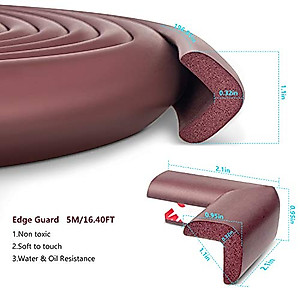 Rabofly Baby Proofing Edge & Corner Guards, 17.6ft-(16.40ft Edge + 4 Corners) Furniture Bumper Cushion Table Edge Corner Protector Non Toxic and Safe for Fireplace, Stair, Cabinet, Countertop, Coffee