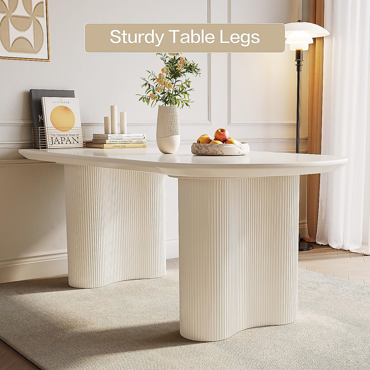 GraceNook 63" White Dining Table, Oval Dining Room Table, Modern Dining Table for 2,4,6 Person, Kitchen Table, Nook Dining Table Set for Dining Room,Kitchen,Breakfast Nook or Reception Room