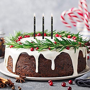 Nuanchu 12 Pieces Birthday Cake Candles Long Thin Holiday Candles for Wedding Birthday Anniversary Graduation Retirement Party Festivals Cake Decorations (Black and Gold)