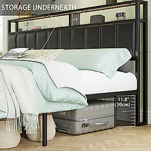 AMERLIFE LED Bed Frame with Drawers, King Platform Bed Frame with 2-Tier Storage & Leather Upholstered & Charging Station Headboard, No Box Spring Needed, Noise Free, Easy Assembly, Black
