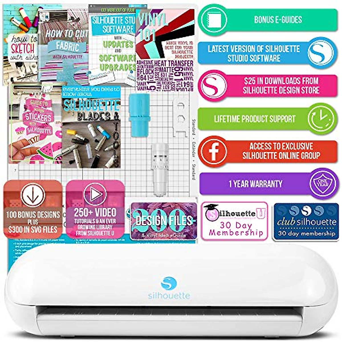 Silhouette Portrait 3 Bundle with 38 Premium Vinyl Sheets, HTV, Guides, Sketch Pens, and More