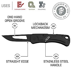 SOG Folding Knife Small Knife – Centi II EDC Pocket Knife for Men Women w/ 2.1 Inch Small Knife Blades EDC Keychain Knife Set (CE1012-CP), Black