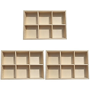Cabilock 3 pcs Wooden 6-grid Pigment Storage Box Wooden storage box compartment storage six storage