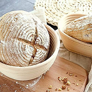 Farielyn-X 2 Packs 9 Inch Bread Banneton Proofing Basket - Baking Dough Bowl Gifts for Bakers Proving Baskets for Sourdough Lame Bread Slashing Scraper Tool Starter Jar Proofing Box