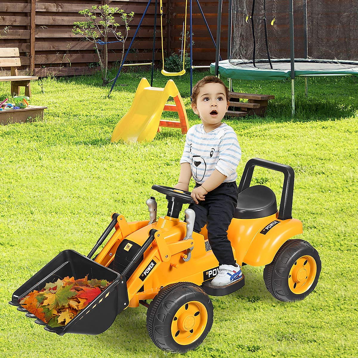 Costzon Ride on Car, Excavator Toy w/Front Loader, Horn, Forward/Backward, Controllable Digging Bucket, Digger, 6V Battery Powered Electric Vehicle Construction Tractor, Electric Car for Kids