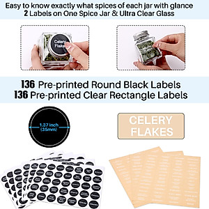 Unique Design Spice Jars with 372 Labels, 29-Pack 4.5 oz Personalized Cubic Clear Glass Spice Jars with Shakers, Lids, Empty Square Reusable Kitchen Spice Storage Containers