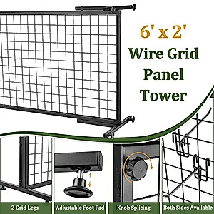 Cathyeen 6' x 2' Wire Grid Panel Wire Wall Grid Display Rack for Craft Shows with T-Base Floorstanding Sturdy Thickened Frame Art Show Display Panels Gridwall Panel Tower with 10 Pcs Hooks
